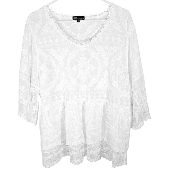 Democracy | Tops | Democracy White Lace Blouse Top Womens Large Boho ...
